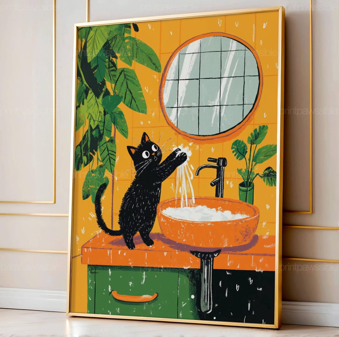 Bathroom Cat Print Wash Your Paws Toilet Cute Decor for Home Unframed ...