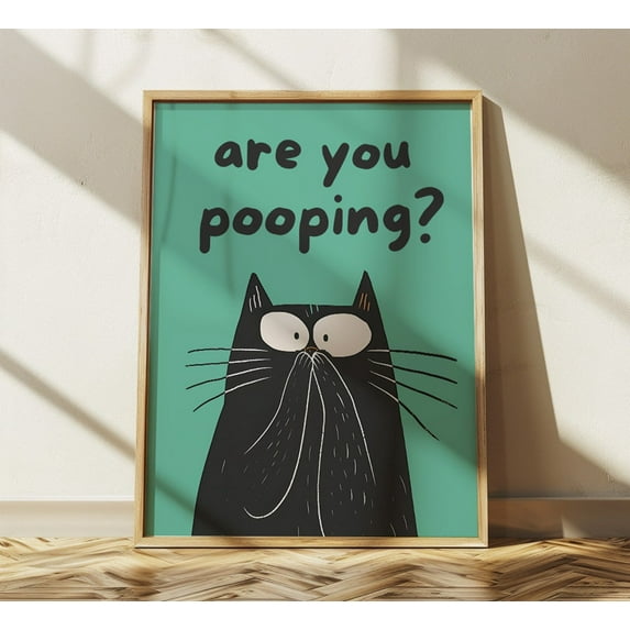Bathroom Cat Are You Pooping Print For Toilet Wall Art Print Vintage ...