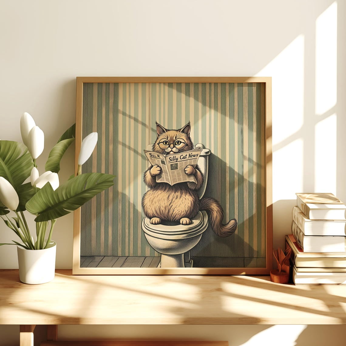 Bathroom Cat on Toilet Matte Vertical Humorous Art Decor, Stretched ...