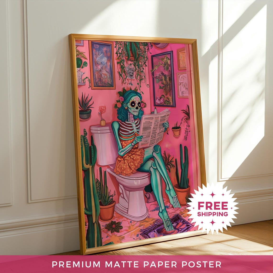 Bathroom Catrina Dia De Los Muertos Colorful Restroom Poster Art ...