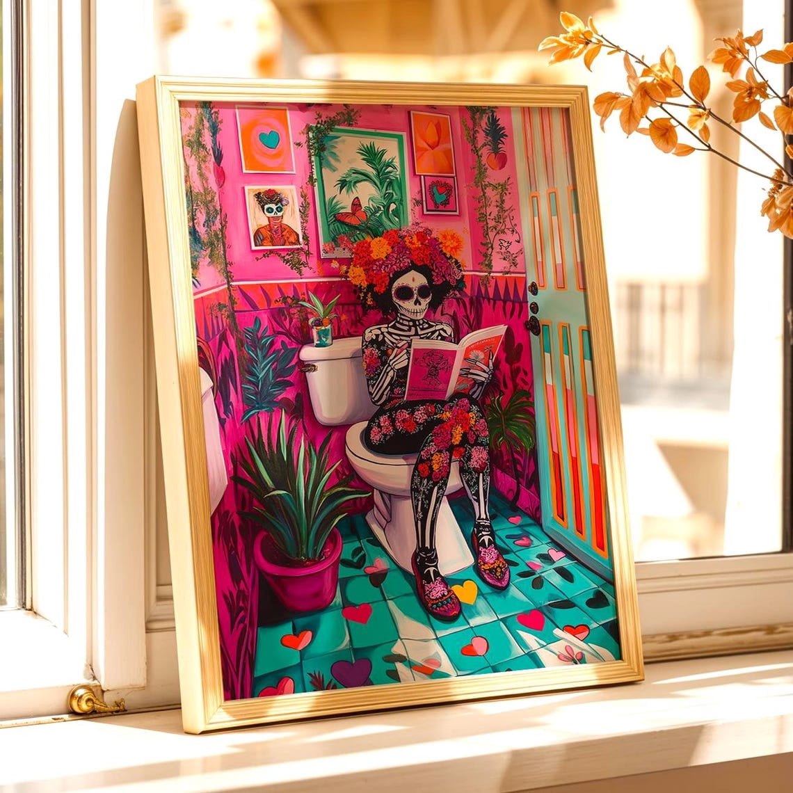 Bathroom Catrina Dia De Los Muertos Colorful Restroom Poster Unframed ...