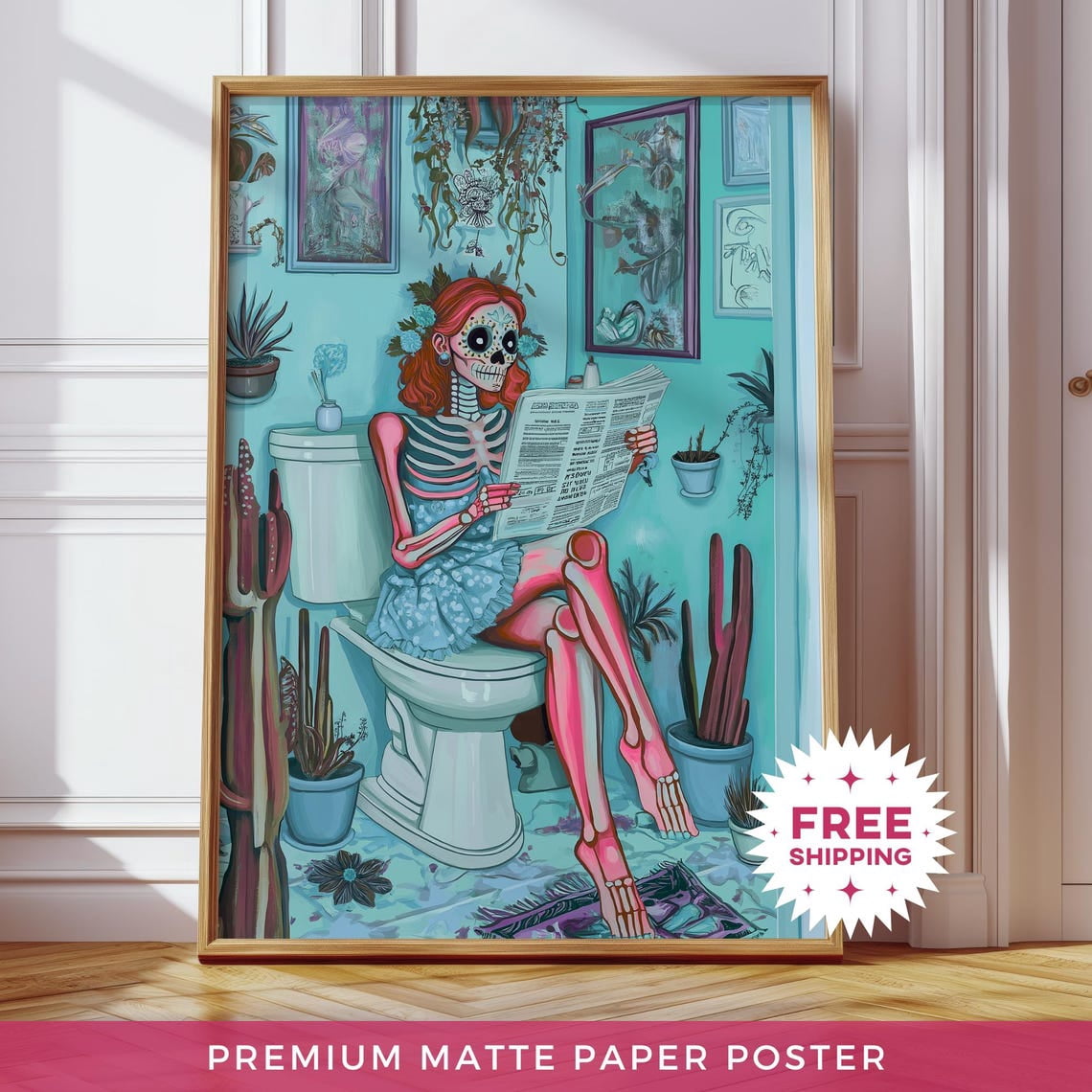 Bathroom Catrina Dia De Los Muertos Mexican Folk Restroom Poster ...