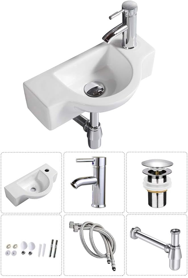Bathroom Ceramic Washbasin and Faucet Small Wall Mount Sink Set Chrome ...