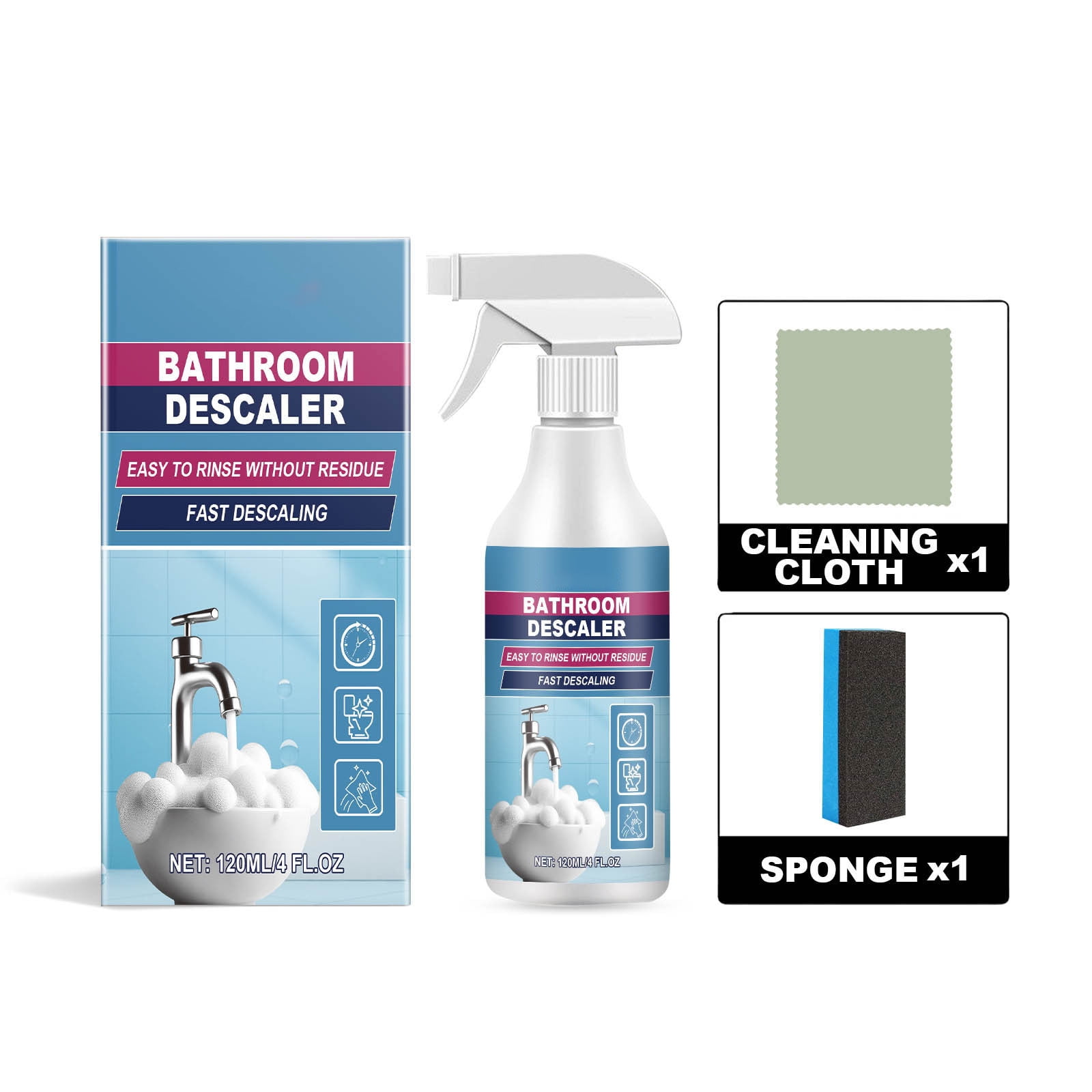Bathroom Cleaner Kit 120ml - Glass Descaler, Tile Cleaner, Faucet ...
