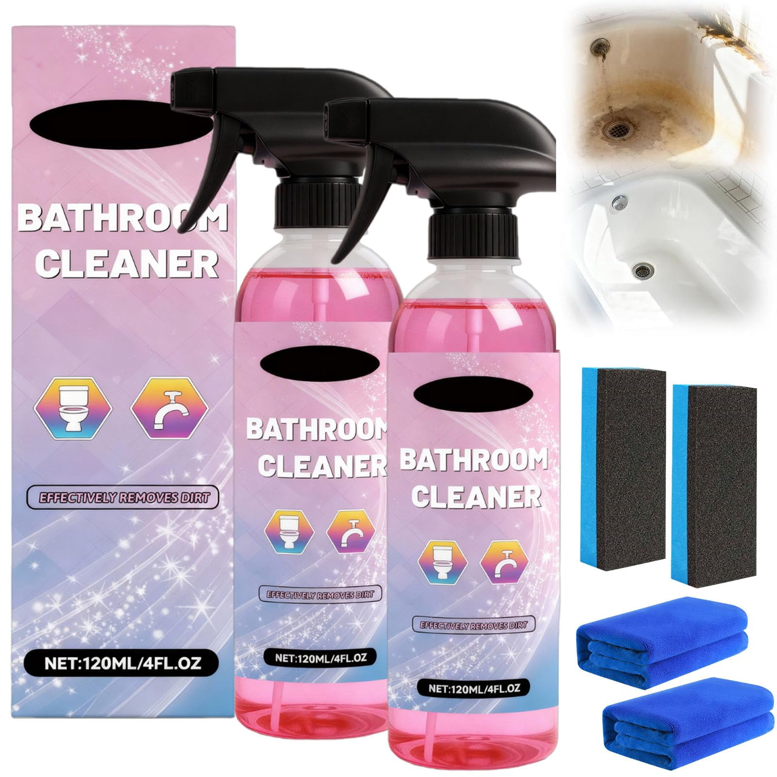 Bathroom Cleaner Pink Foam Spray, Powerful Limescale & Urine Stain ...