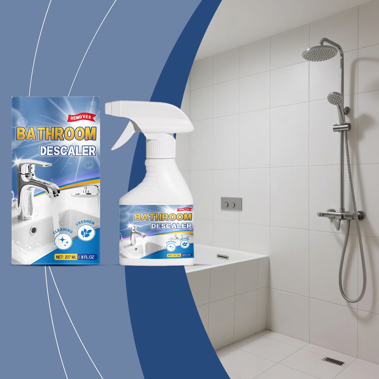 Bathroom Cleaner Spray | Powerful Descaling & Non-Corrosive Formula for Ceramic Tile, Glass ...