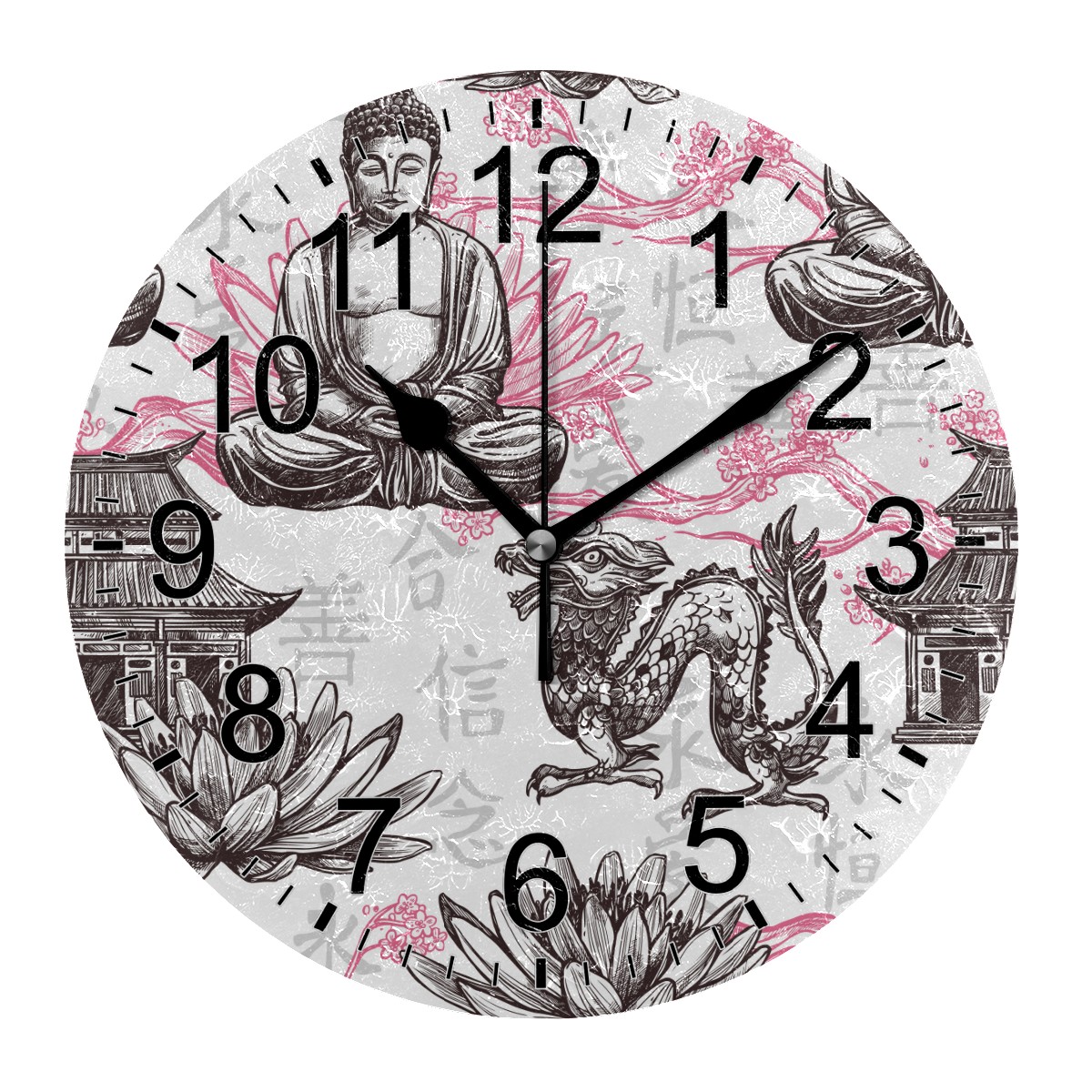 Bathroom Clock Bedroom Wall Clock Asian Element Wall Clock Non-Ticking ...