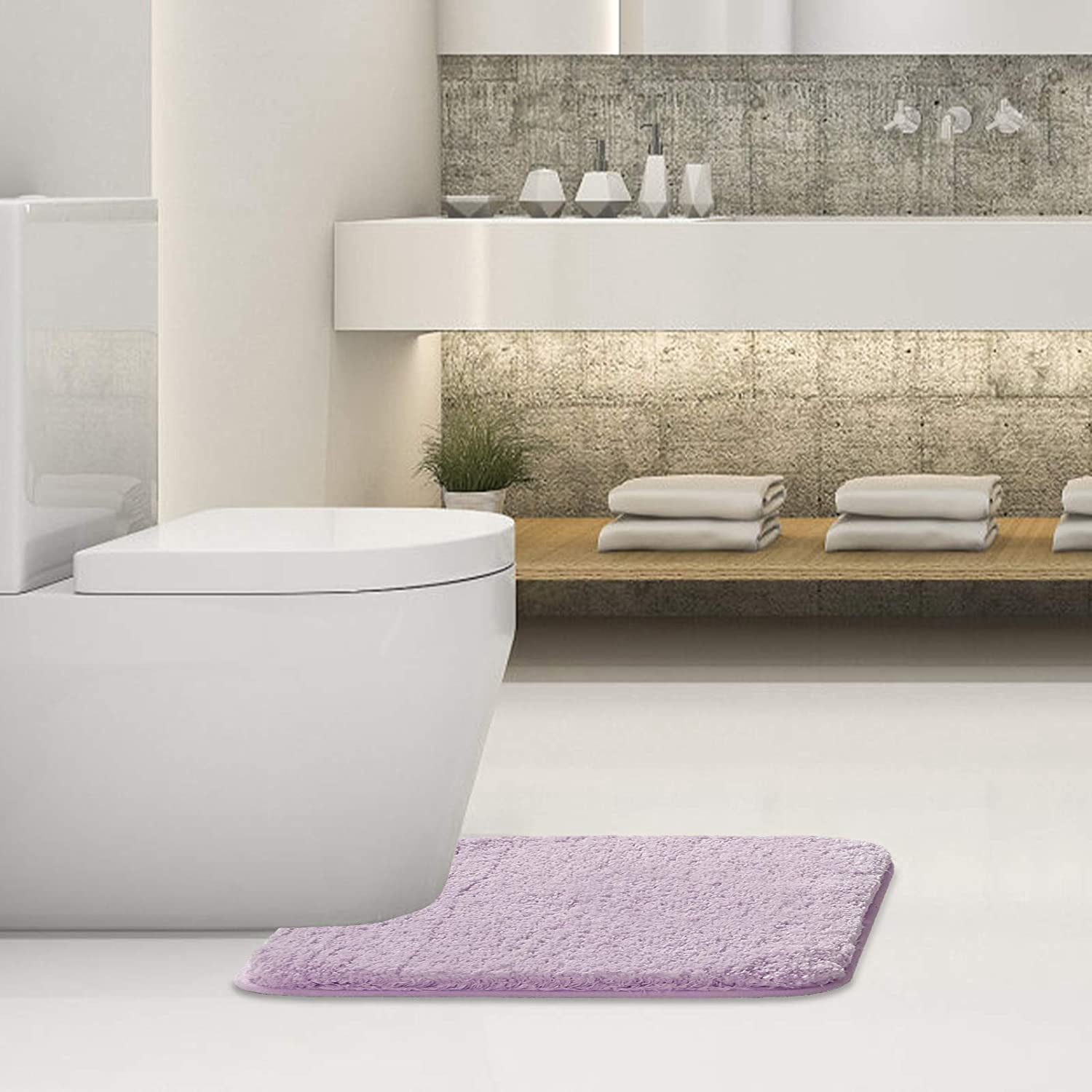 Bathroom Contour Rug Non Slip Bath Mat Water Absorbent Soft Microfiber ...