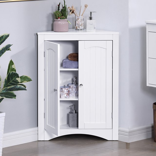 Bathroom Corner Cabinet, Floor Corner Cabinet With 2 Doors & 2 ...