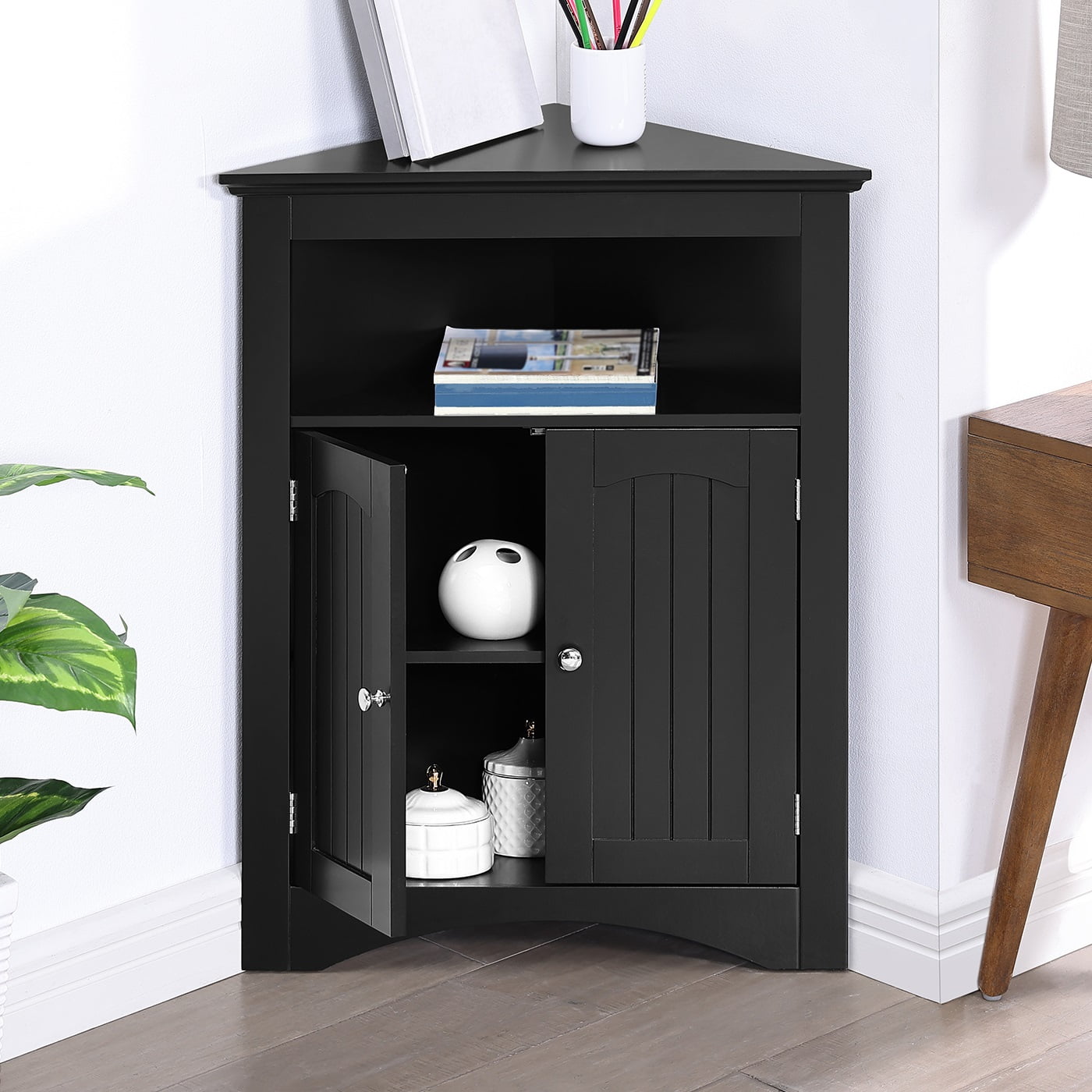 Bathroom Corner Cabinet, Floor Corner Cabinet With 2 Doors & 2 ...