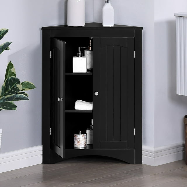 Bathroom Corner Cabinet, Floor Corner Cabinet With 2 Doors & 2 ...