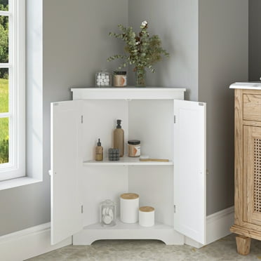 Corner Cabinet Bathroom Storage Cabinet with Adjustable Shelves, Floor ...