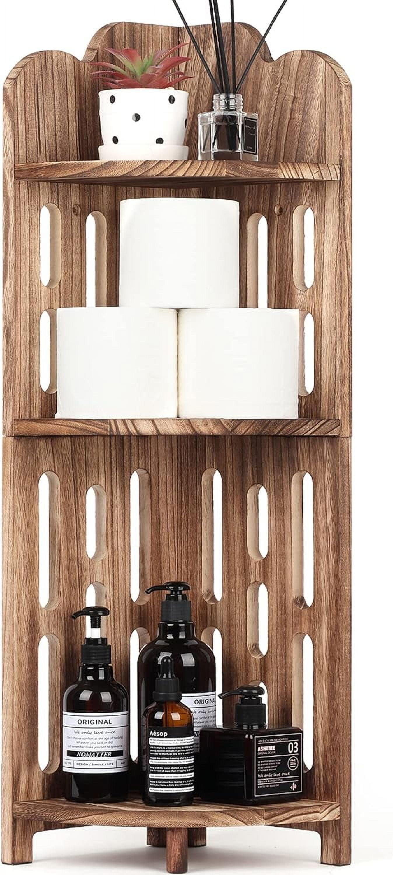 Bathroom Corner Shelf Stand, 3 Tier Solid Wood Display for Narrow Space ...