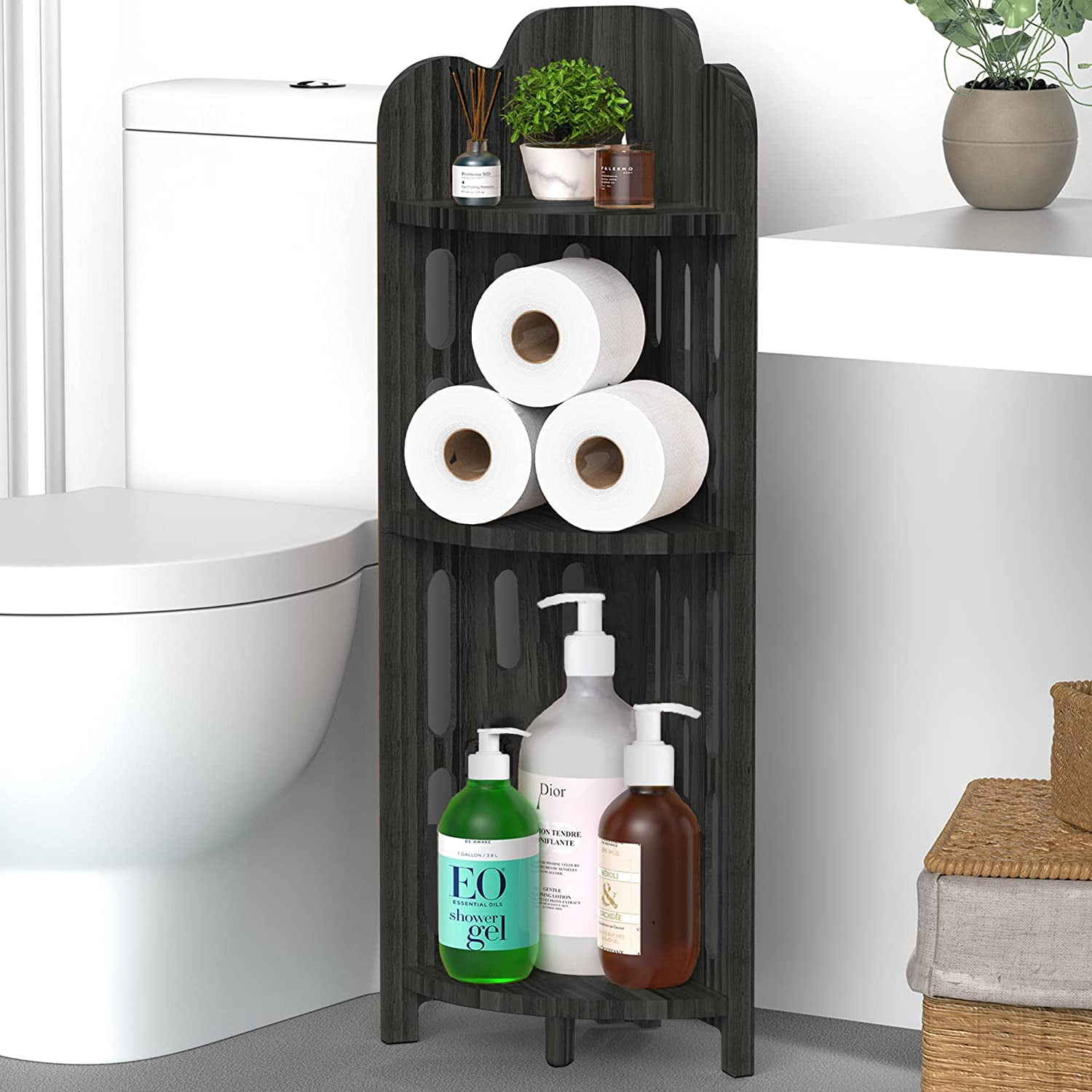 Bathroom Corner Shelf Stand, 3 Tier Solid Wood Display Shelf for Narrow ...