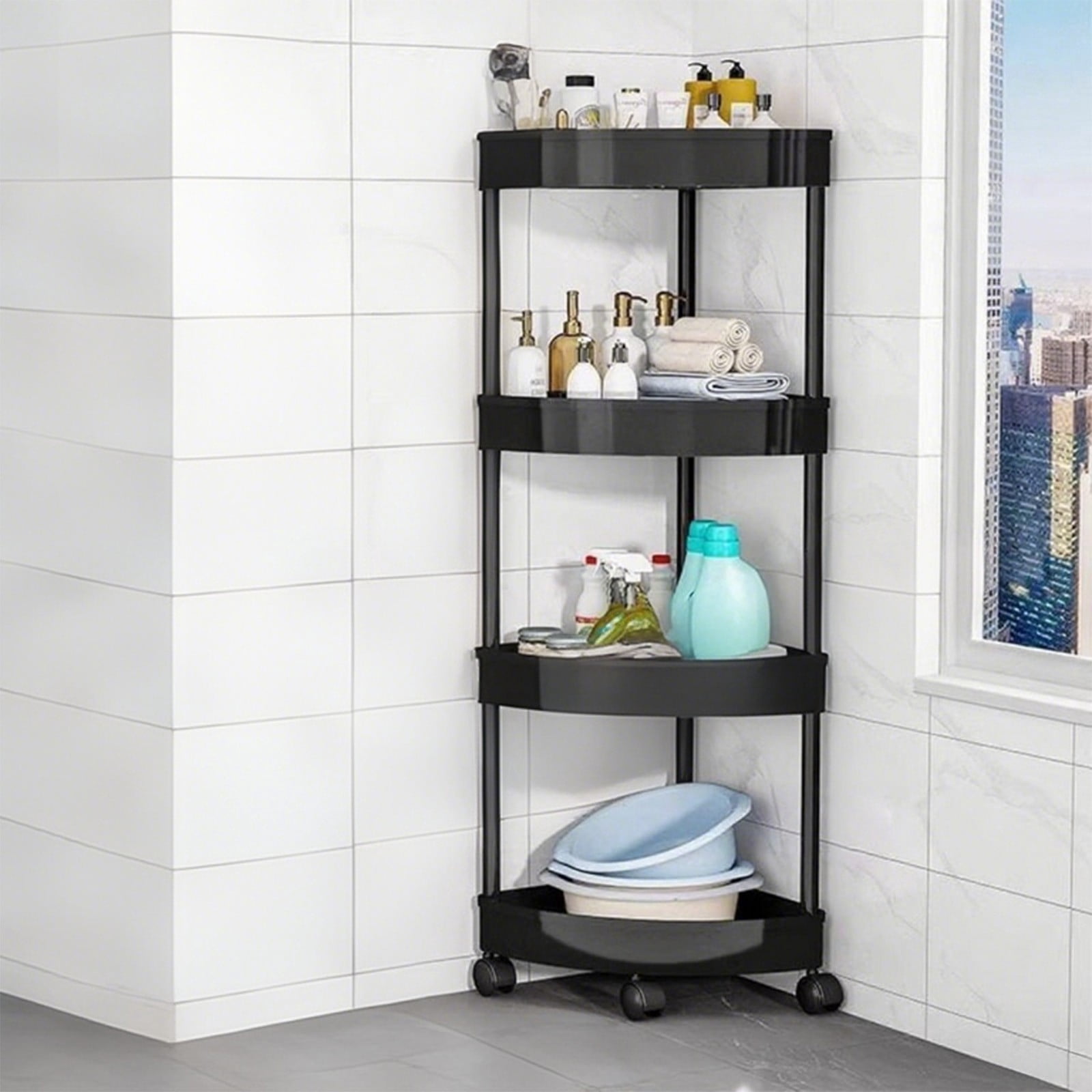 Bathroom Corner Storage Shelf Organizer with Detachable 4 Tiers,Rolling ...