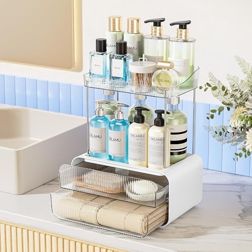 Bathroom Counter Organizer 2-Drawers 2-Tier Acrylic Makeup Organizer ...