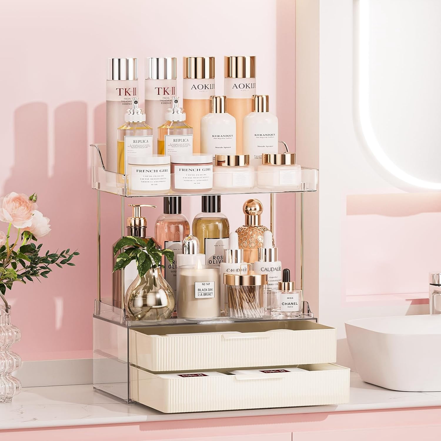 Bathroom Counter Organizer, 2-Tier 2-Drawer Makeup Organizer Countertop ...