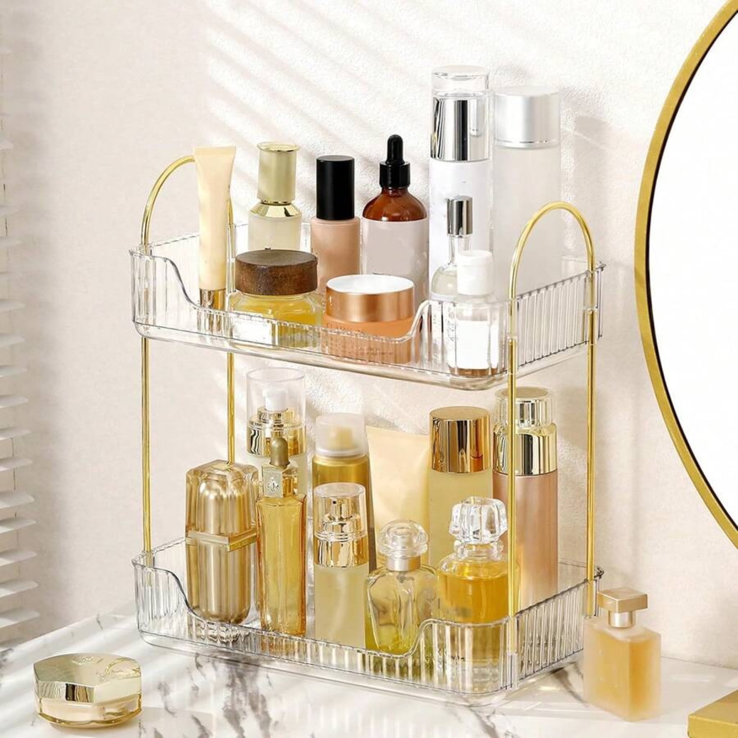 Bathroom Counter Organizer Countertop Shelf, 2 Tiers Plastic Tray Stand ...