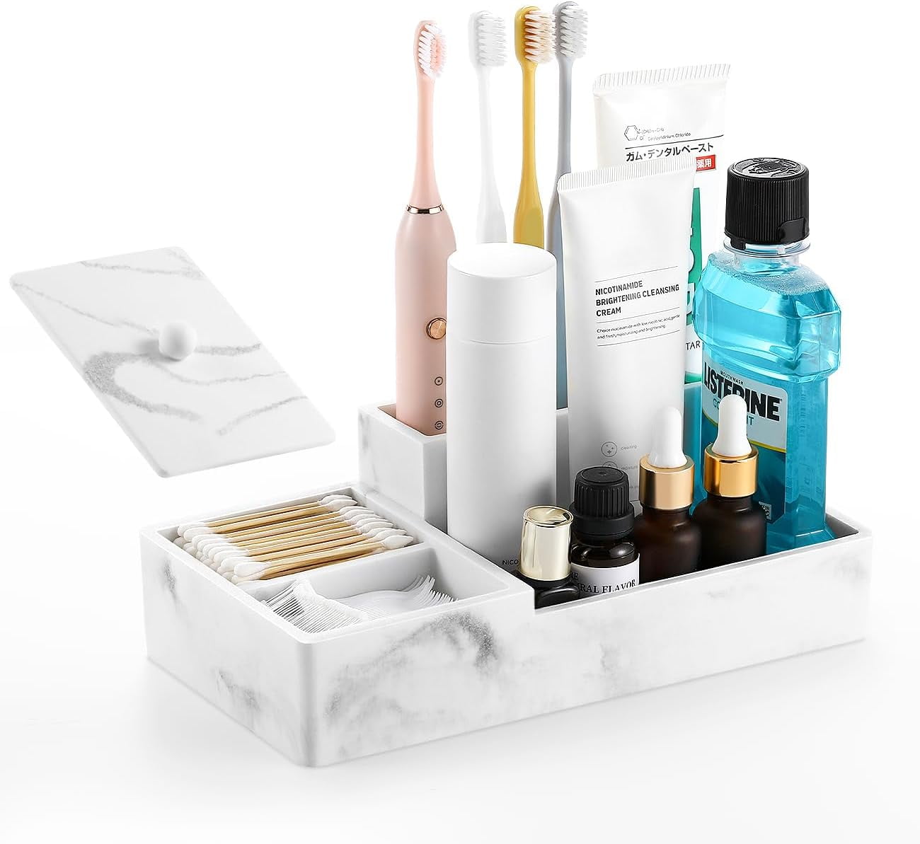 Bathroom Counter Organizer, Marble Toothbrush Holder for Bathroom 6 ...