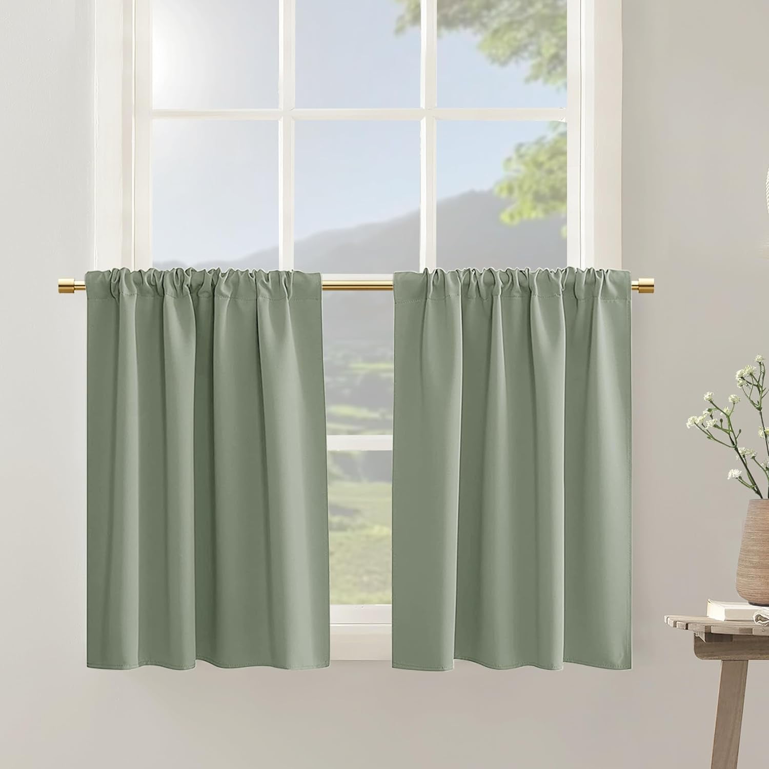 Bathroom Curtains for Small Windows,Blackout Privacy Sage Green ...