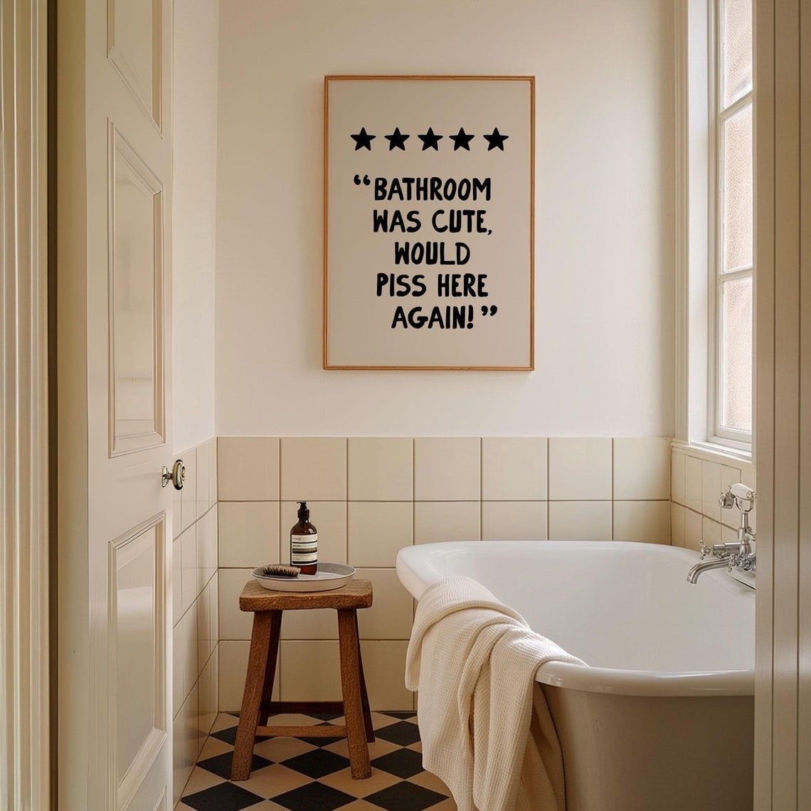 Bathroom Was Cute Art Poster, Aesthetic Bathroom Poster, Neutral And ...