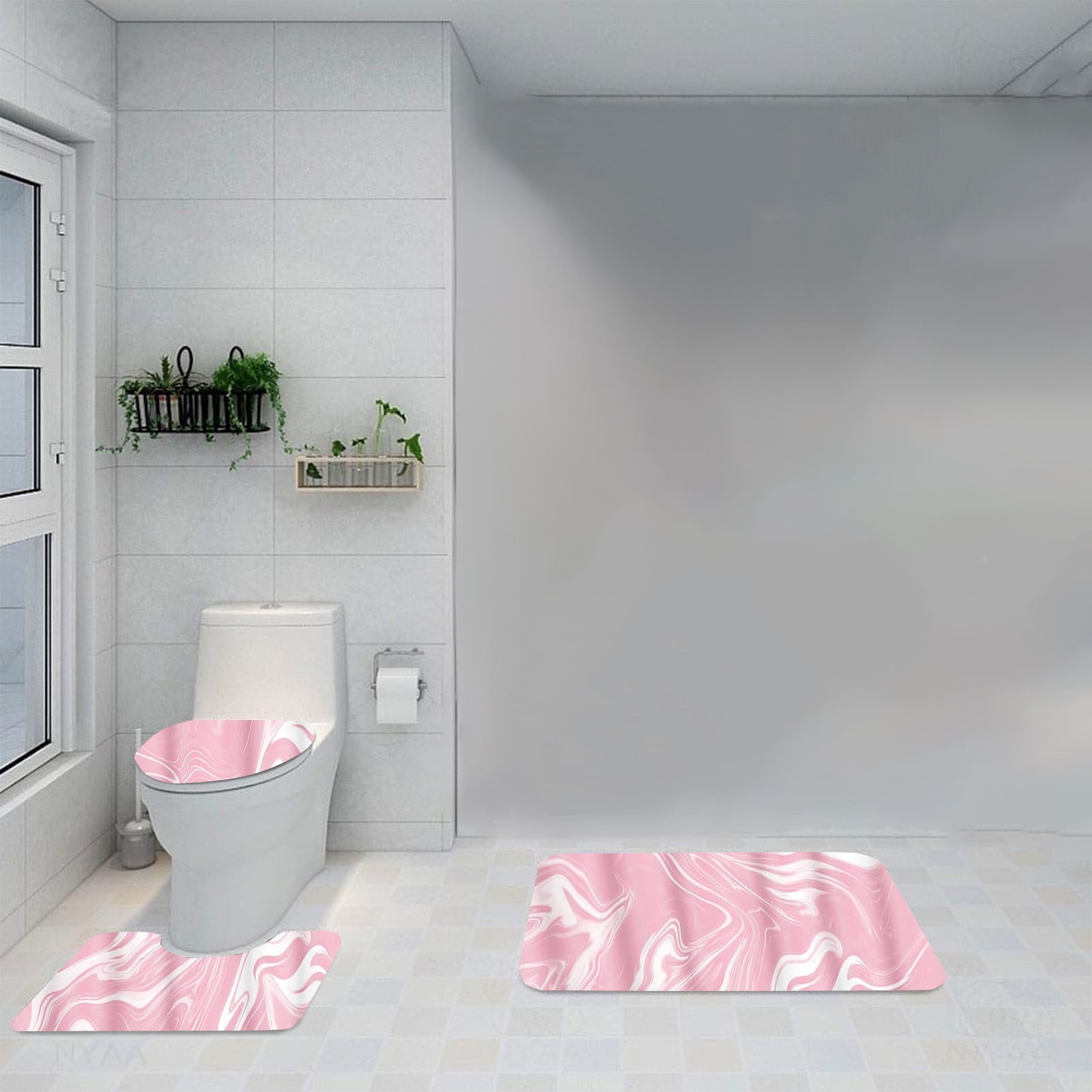 Bathroom Decor 3-Piece Rug Set, Polyester with Colorful Marble, Anti ...