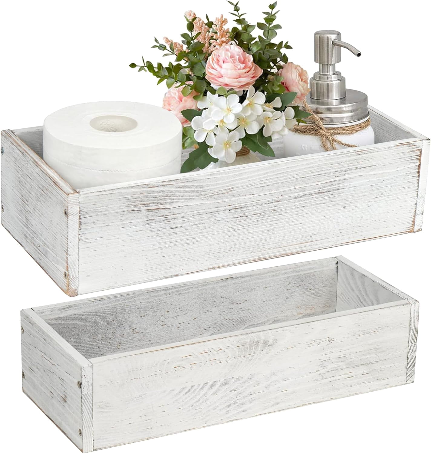 Bathroom Decor Box, 2 Pack Unassembled Wooden Toilet Paper Holder with ...