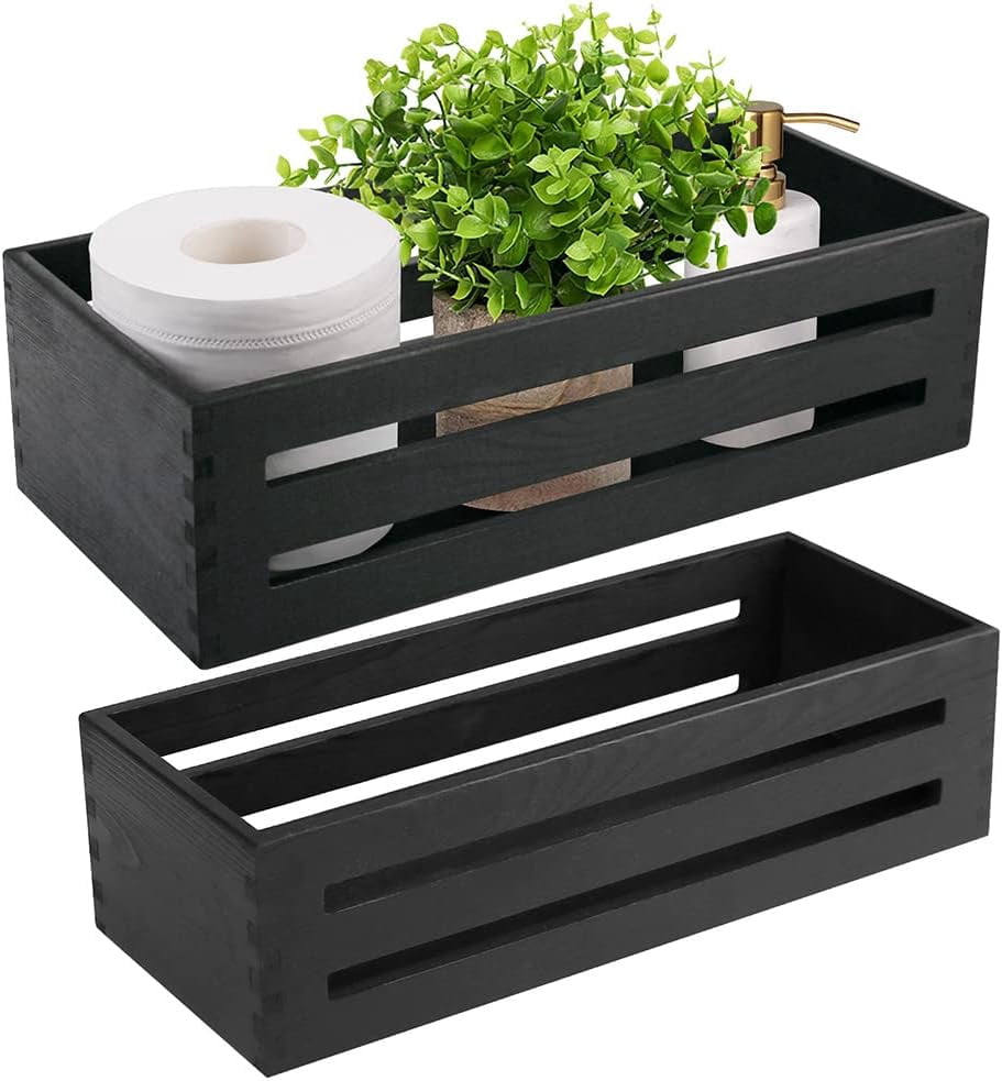 Bathroom Decor Box, 2 Pack Wooden Toilet Paper Holder, Black Toilet ...