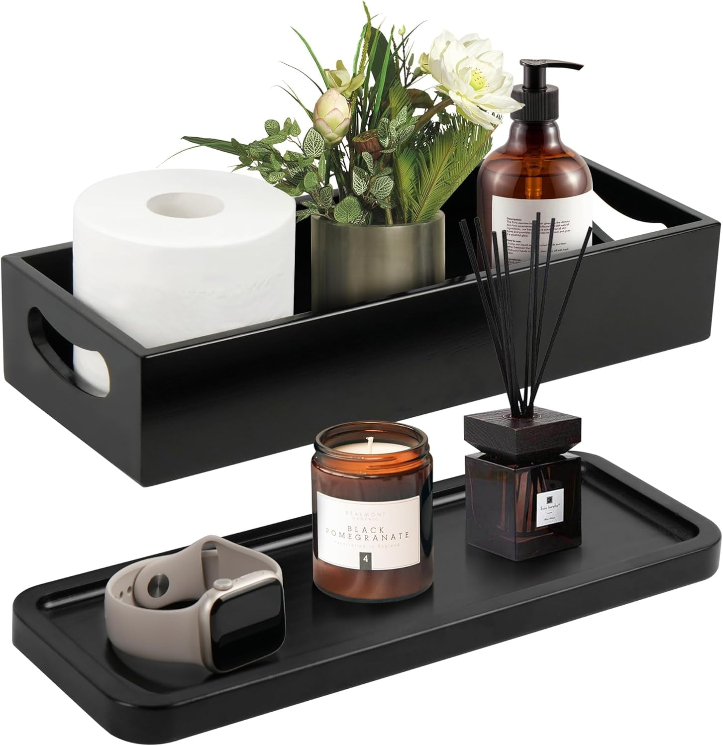 Bathroom Decor Box and Vanity Tray, Set of 2, Wooden Toilet Tank Basket ...