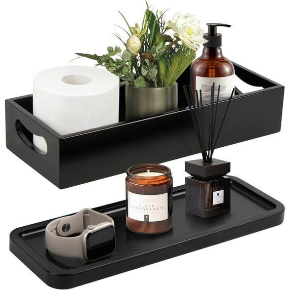 Bathroom Decor Box and Vanity Tray, Set of 2, Wooden Toilet Tank Basket ...