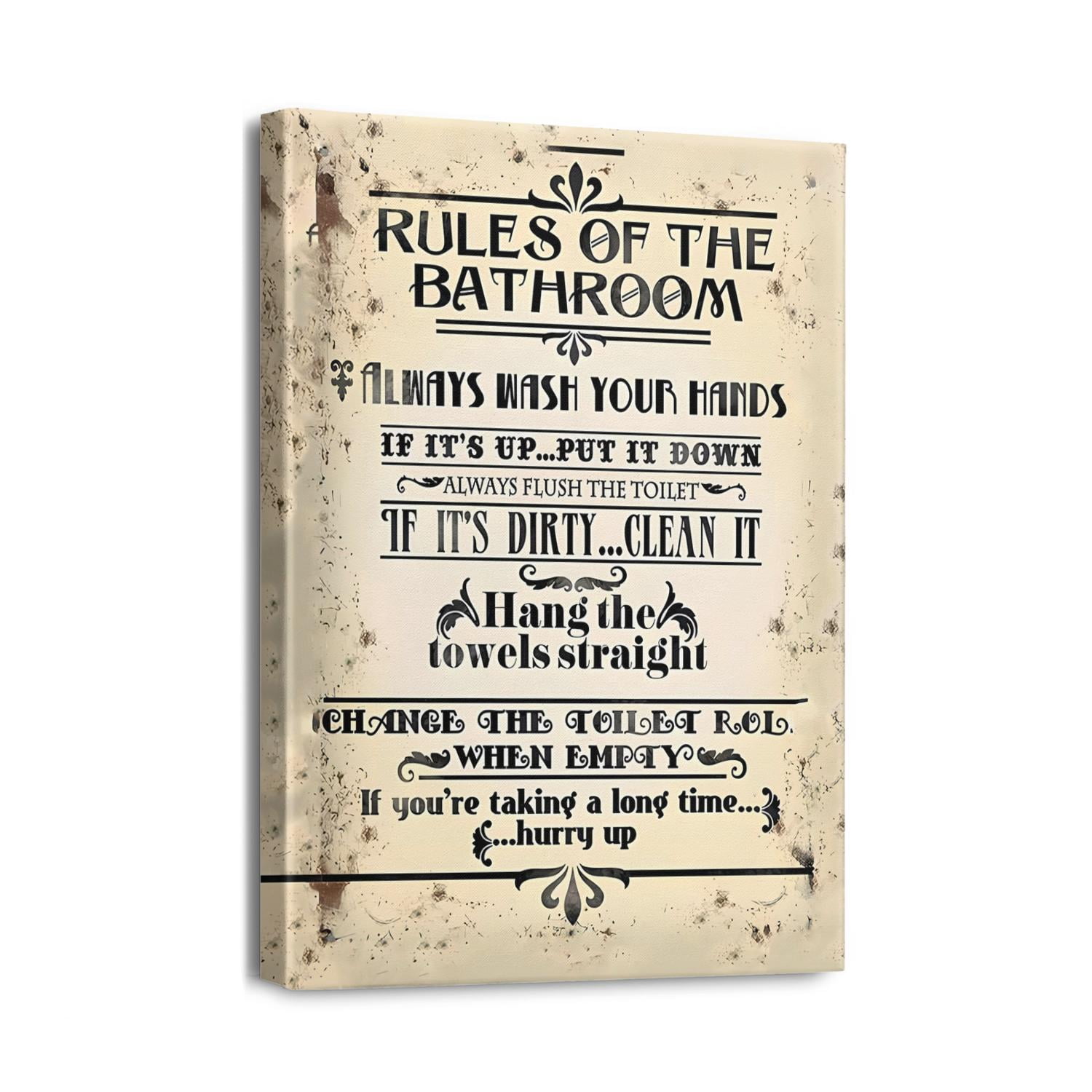 Bathroom Decor Canvas Wall Art Rustic Bathroom Rules Sign Picture ...