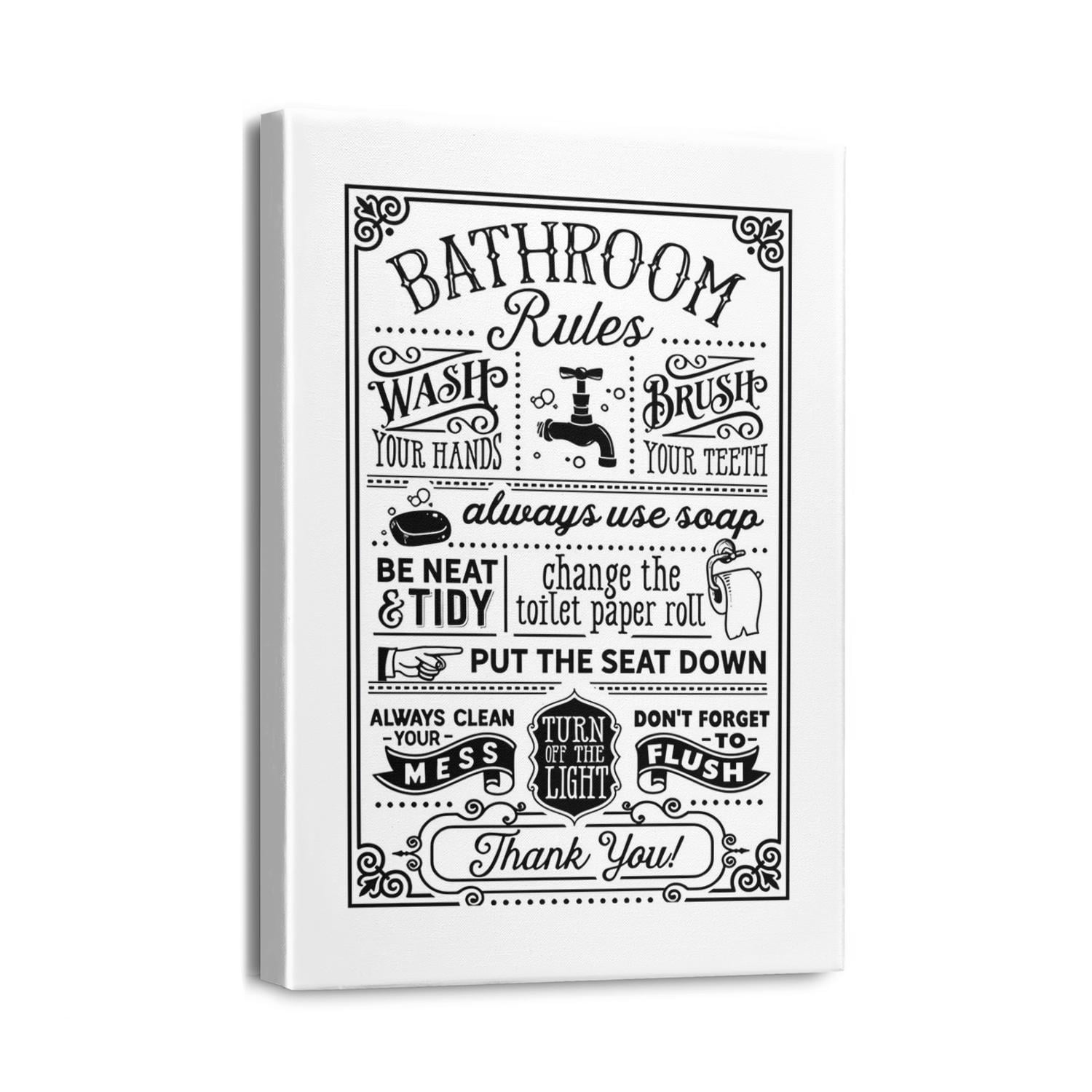 Bathroom Decor Canvas Wall Art Rustic Bathroom Rules Sign Picture ...