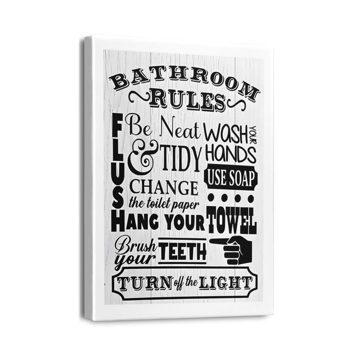 Bathroom Decor Canvas Wall Art Rustic Bathroom Rules Sign Picture ...