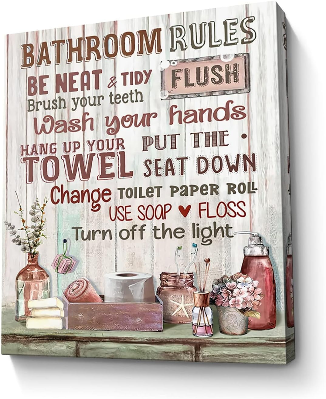 Bathroom Decor Canvas Wall Art Rustic Bathroom Rules Sign Picture Red ...