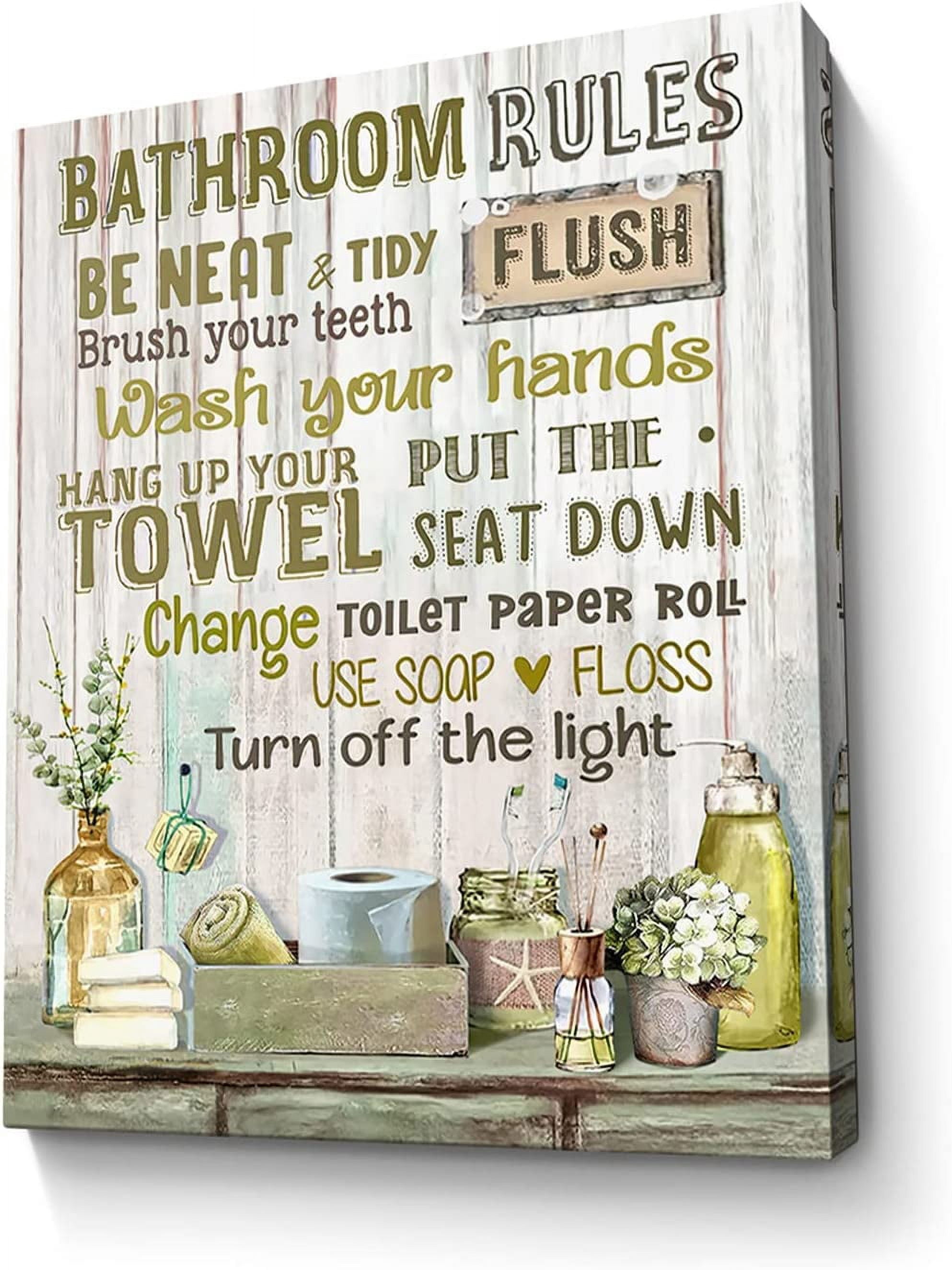 Bathroom Decor Canvas Wall Art Rustic Bathroom Rules Sign Picture ...
