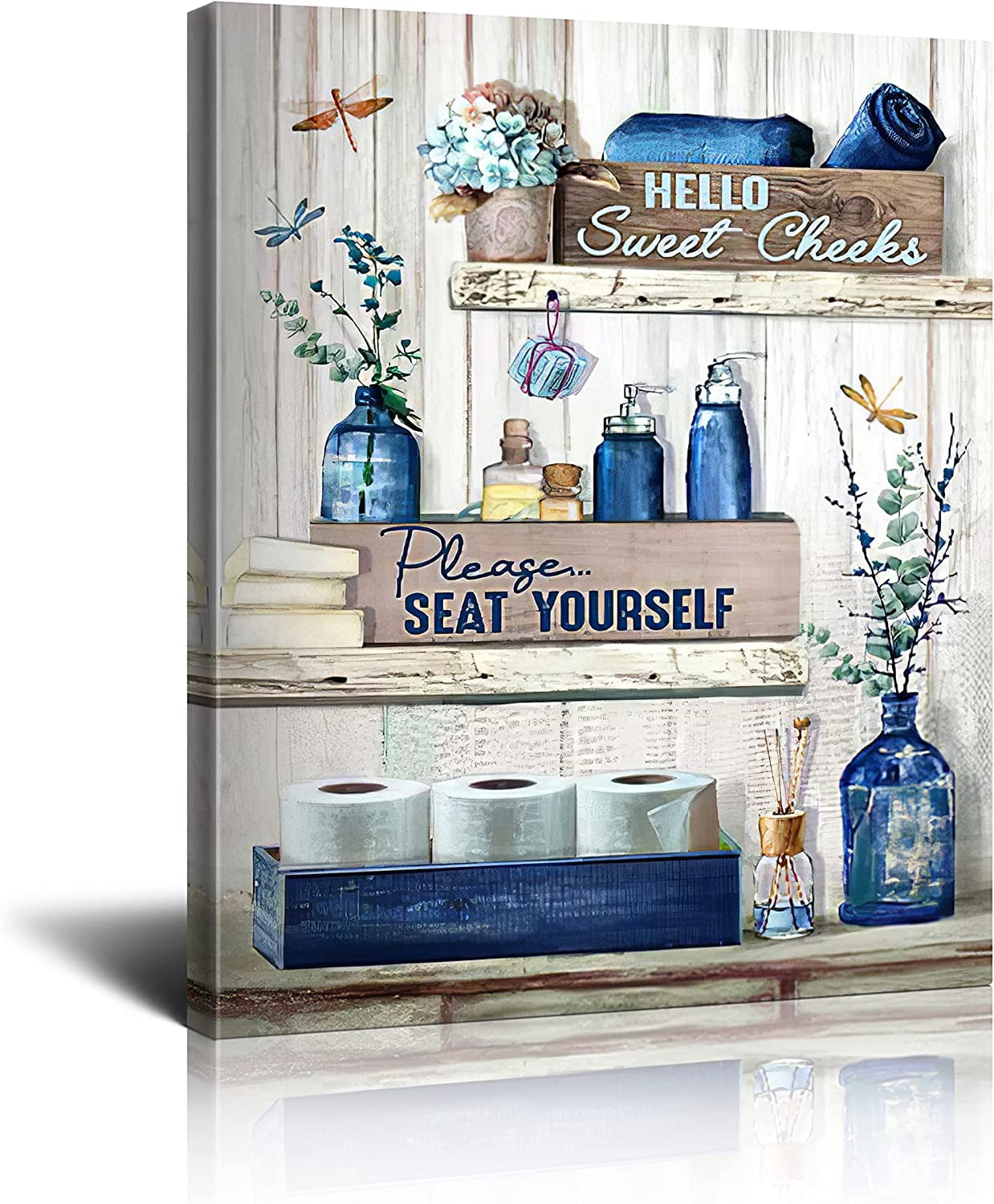 Lucksign Bathroom Decor Canvas Wall Art Rustic Sign 12x16 Inch Navy ...