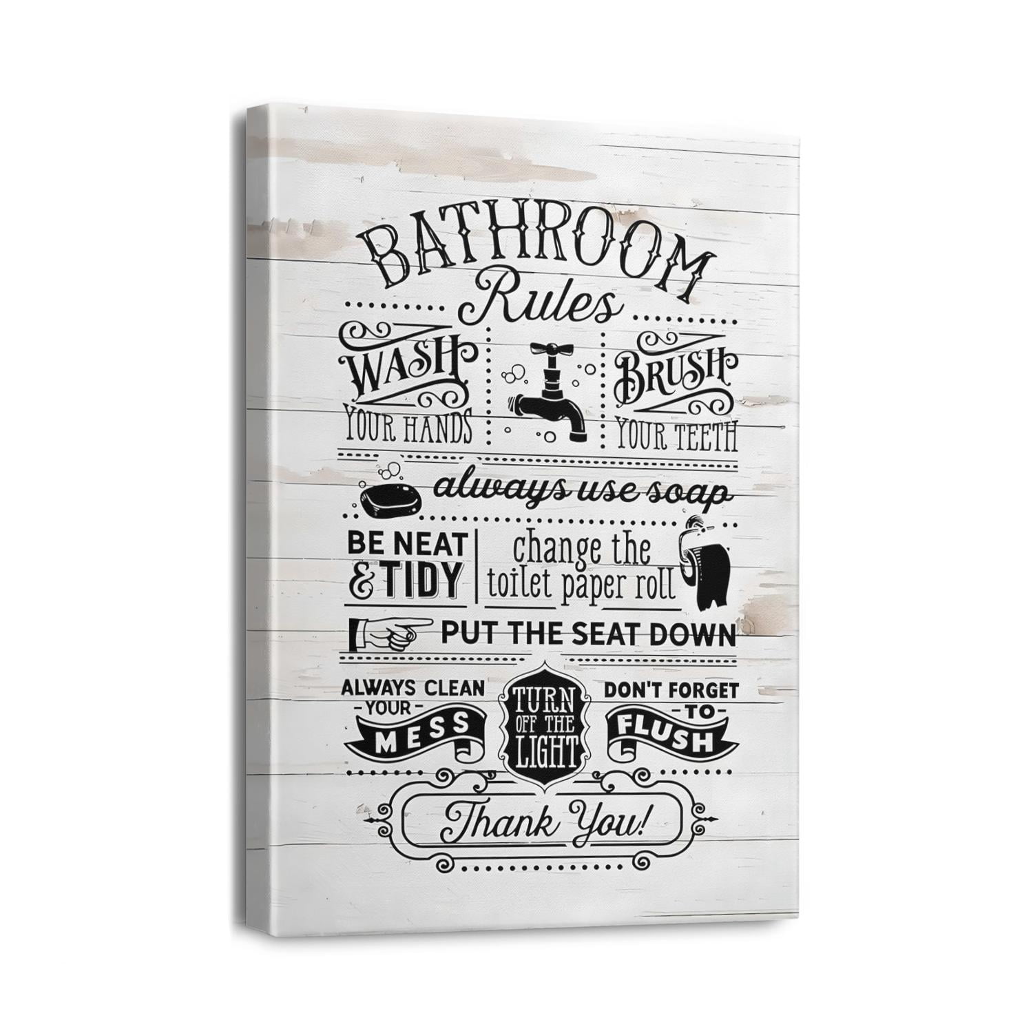Bathroom Decor Canvas Wall Art Rustic Bathroom Rules Sign Picture ...