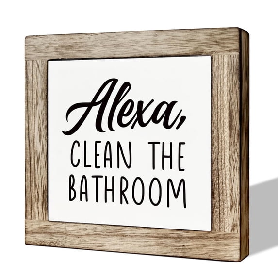 Bathroom Decor, Funny Bathroom Sign, Alexa Clean the Bathroom, Wooden ...