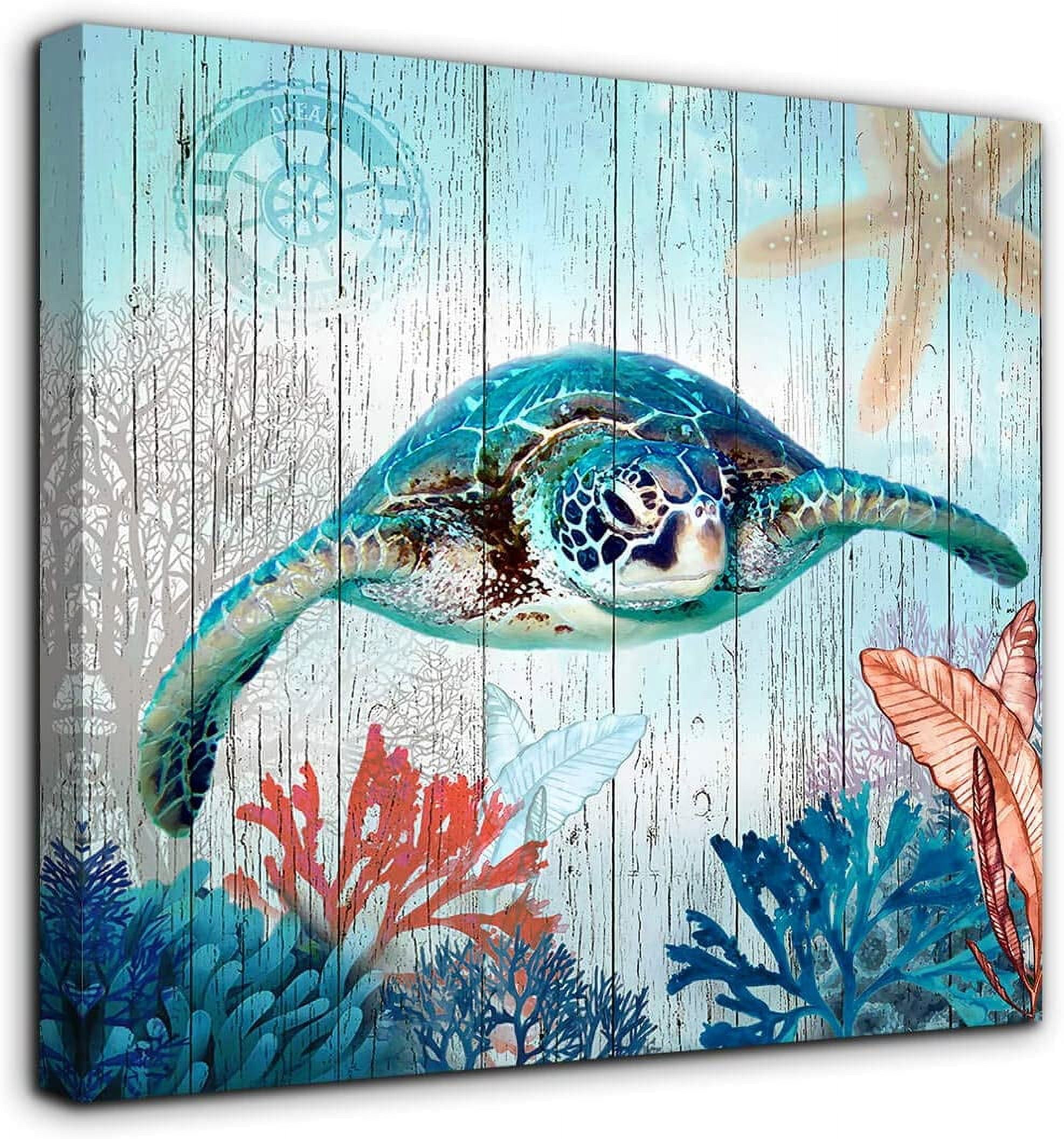 Bathroom Decor Sea Turtle Canvas Wall Art Ocean Beach Coast Theme ...