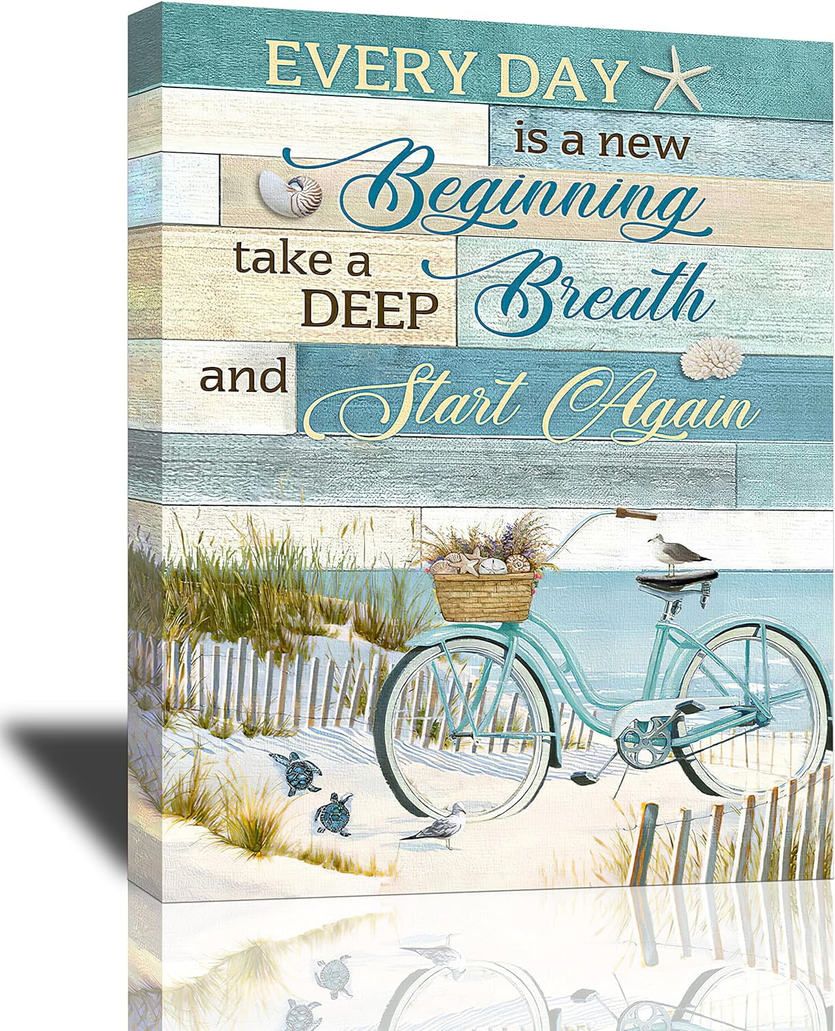 Bathroom Decor Wall Art Blue Beach Coastal Pictures Bicycle Sea Turtle ...