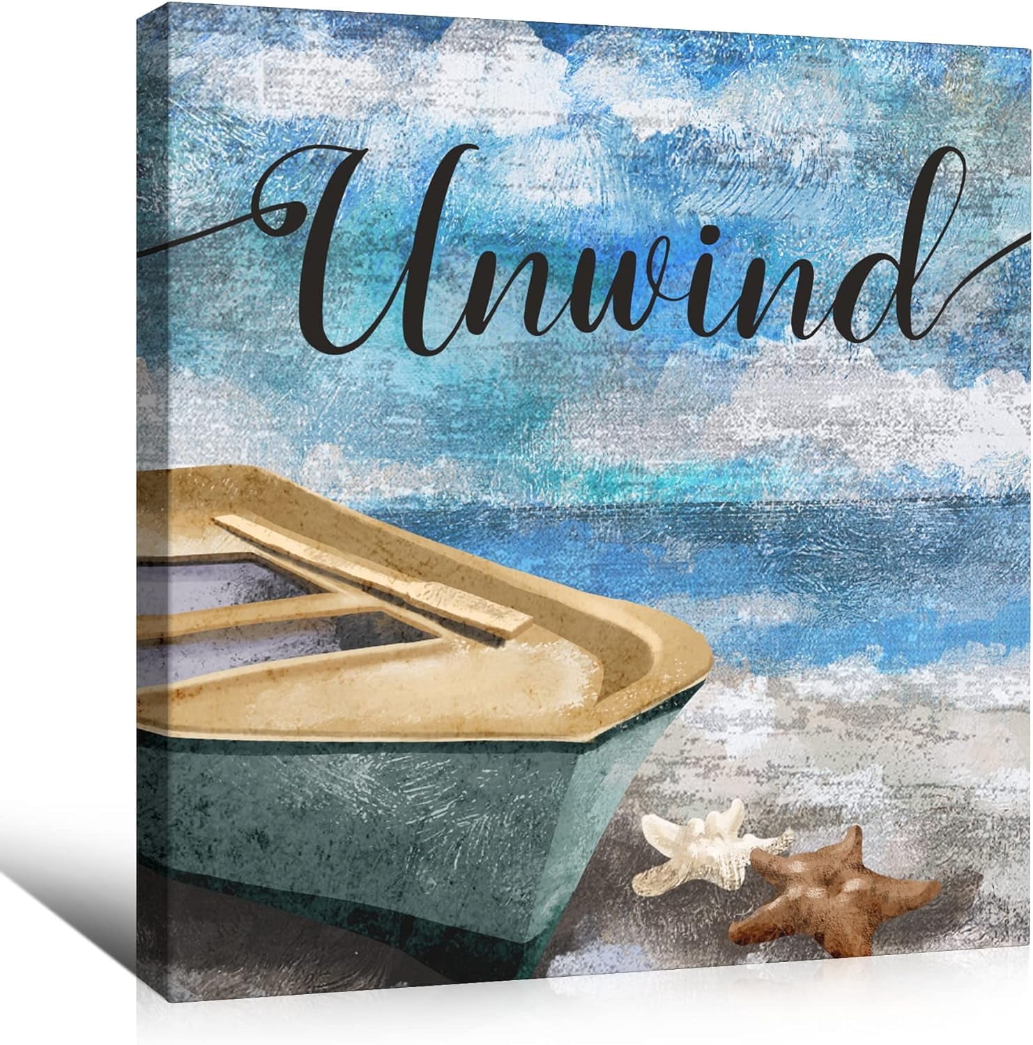 Bathroom Decor Wall Art Blue Beach Picture Ocean Theme Flower Canvas ...