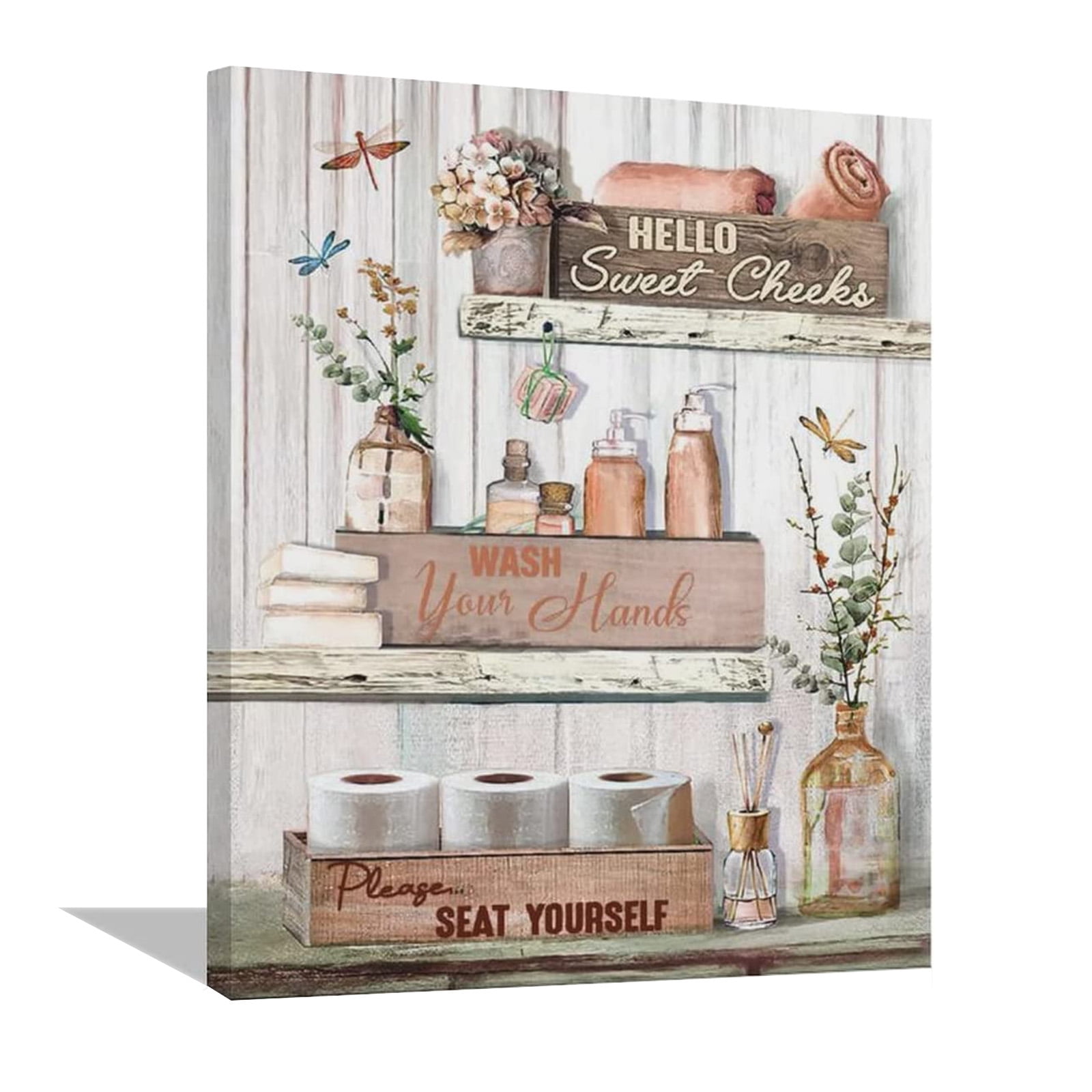 Walmart Rustic Bathroom Decor Wall Art, Farmhouse Rules Canvas Painting ...