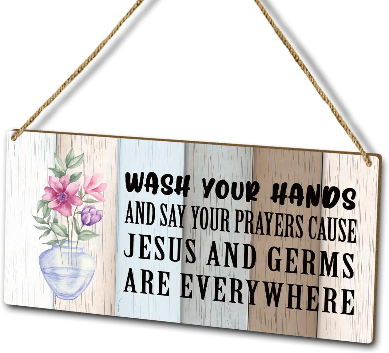 Bathroom Decor Wood Plaque Sign Wall Hanging Wash Your Hands Say Your ...