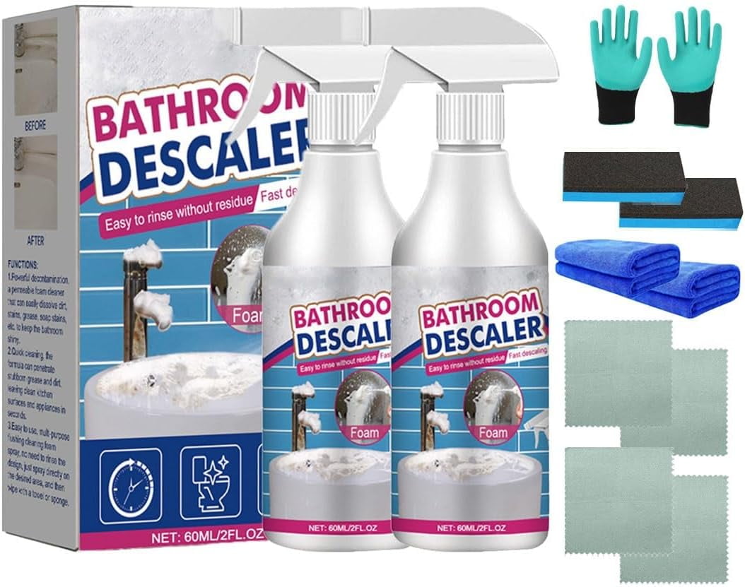 Bathroom Descaler Foam Cleaner, Powerful Remover for Stubborn Stains, All-Purpose Bubble Spray ...