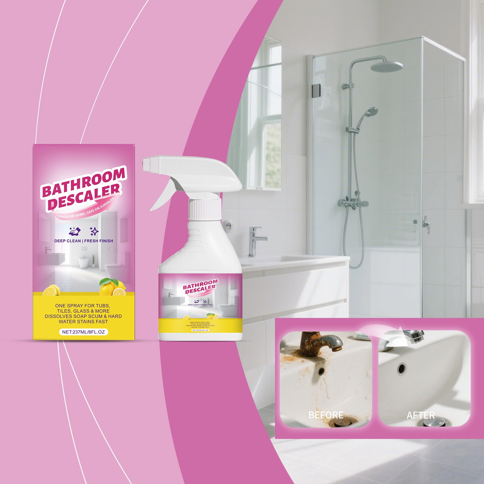 Bathroom Descaler and Lime Remover Spray - Effective on Water Stains ...