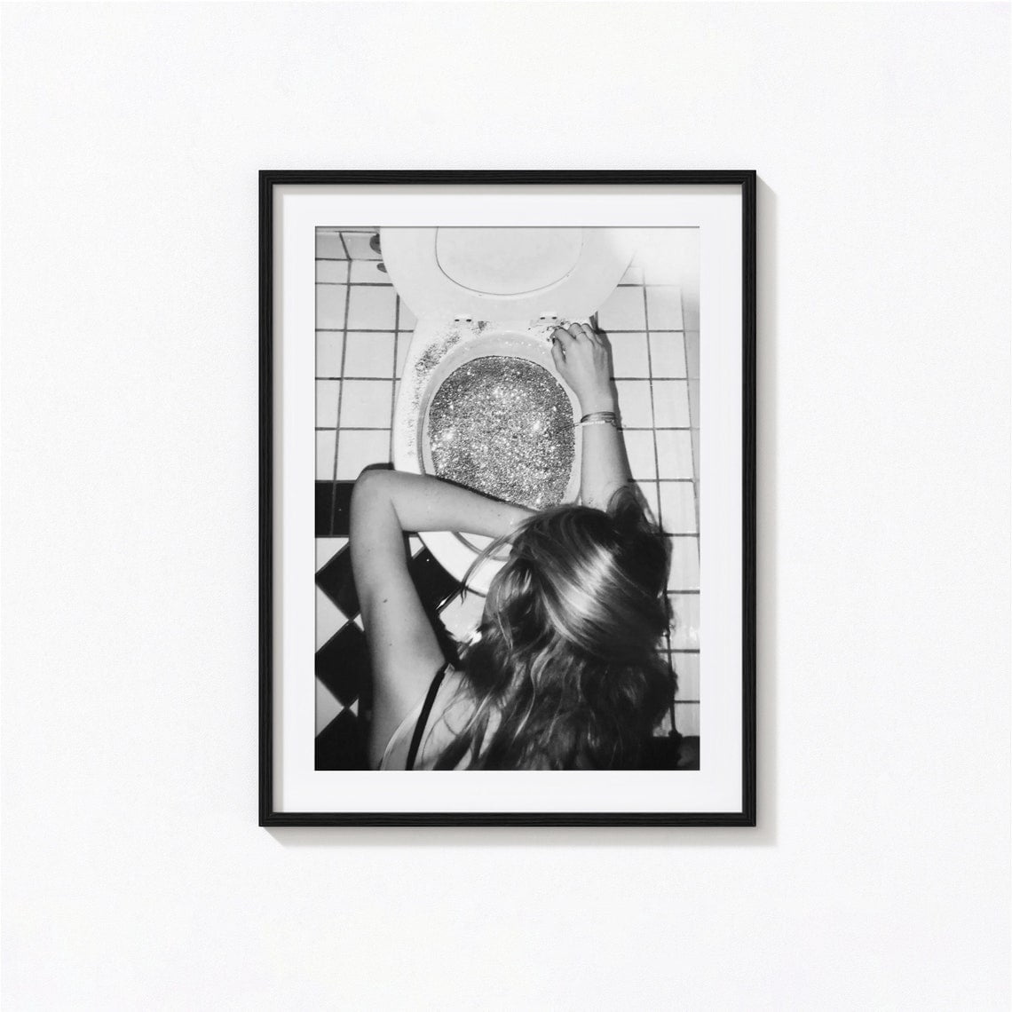 Bathroom Disco Glitter Confetti Sleep Black and White Funny Photography ...