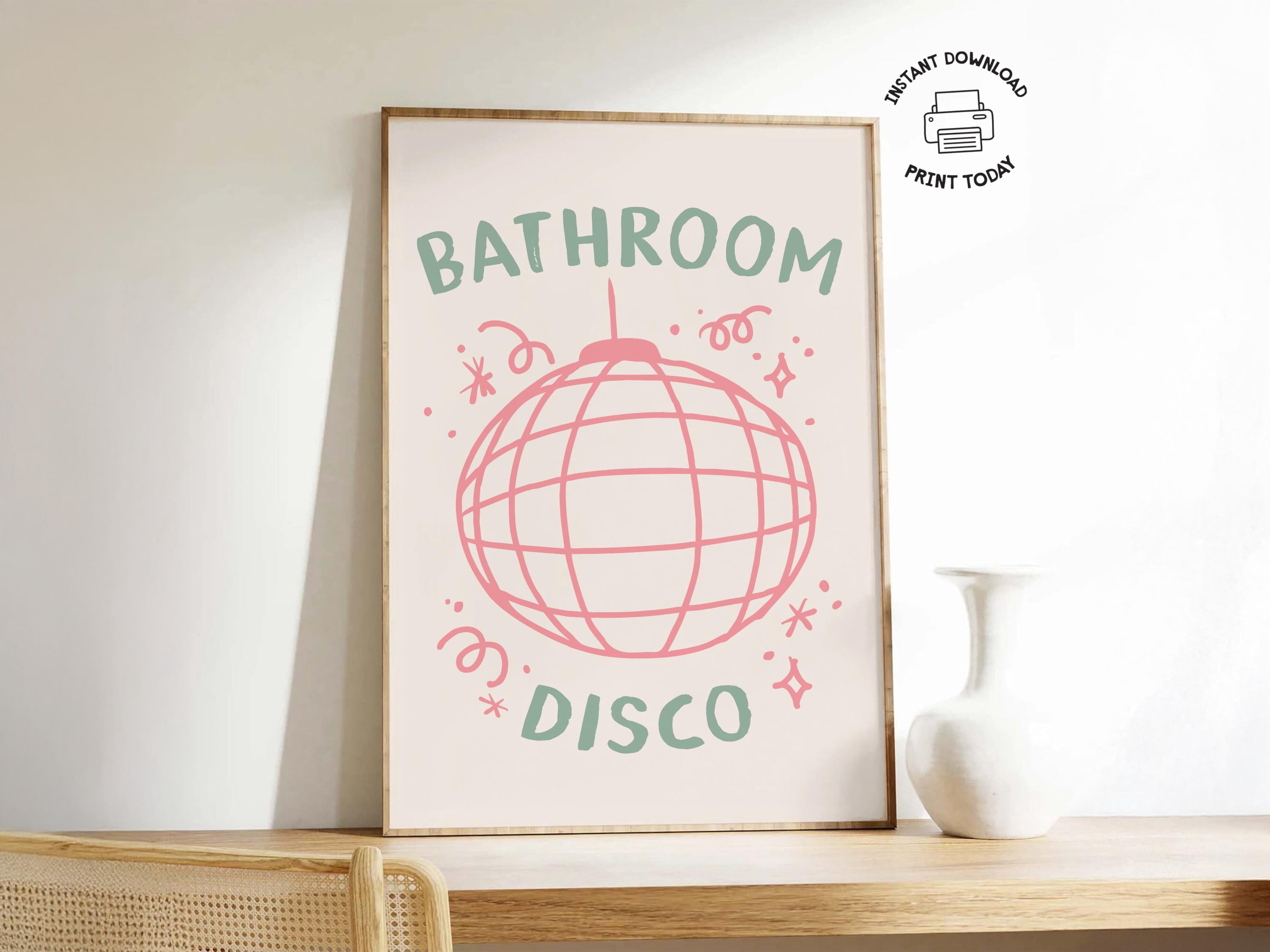 Bathroom Disco Poster Retro Above The Tub Shower Wall Art Sage Green ...