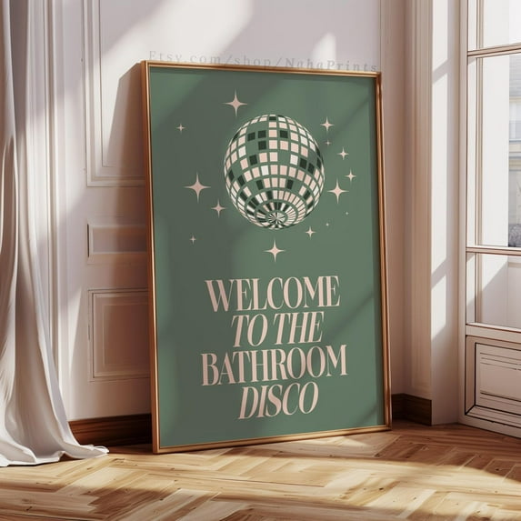 Bathroom Disco Print, Sage Green, Pink, Trendy Wall Art UNFRAMED PAPER ...