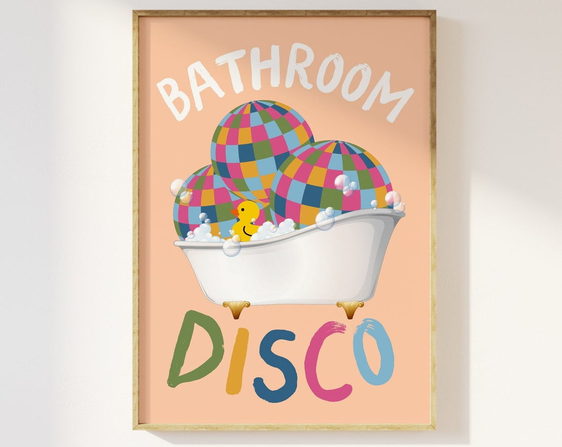 Bathroom Disco Retro Colourful Print - Bathroom Poster, Disco Aesthetic Fun Bathroom Dopamine ...