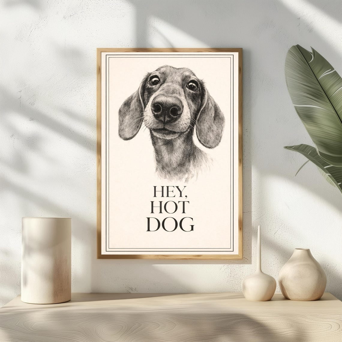 Bathroom Dog Art Hot Dog Quote Minimalist Dachshund Sketch, Unframed ...